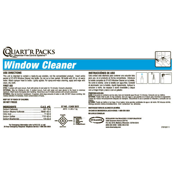 Stearns Quart'r Packs ST-670 Window Cleaner - Label - Quart'r Packs ...