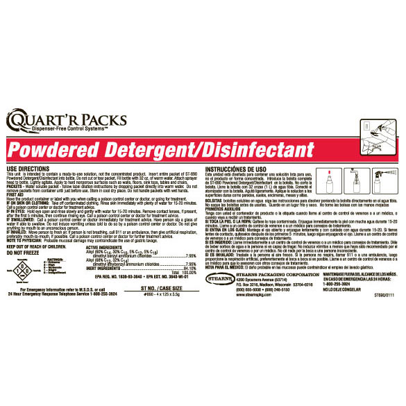 Stearns Quart'r Packs ST-690 Powdered Det/Dis - Label - Water-Soluble ...